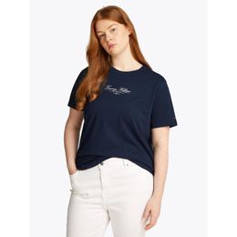 Tommy Hilfiger Curve Damen Rundhalsshirt &raquo;CRV REG SCRIPT C-NK TEE SS&laquo; in Gro&szlig;en Gr&ouml;&szlig;en, Logoschriftzug blau 46