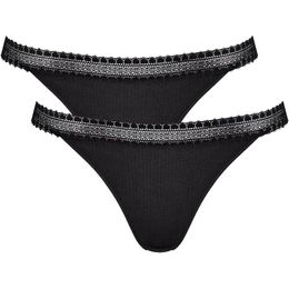 Sloggi Damen Sloggi Tanga &raquo;GO Ribbed&laquo; 2er Pack, weiche, Baumwollmischung, Spitzenbesatz, bequem schwarz M