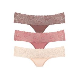 Vivance Damen String 3er-Pack, aus elastischer Baumwolle mit floraler Spitze bunt 32/34