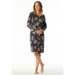 Schiesser Damen Nachthemd &raquo;Comfort Nightwear&laquo; florales Muster, lang&auml;rmelig, Single-Jersey, Rundhalsausschnitt grau 40, N-Gr