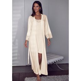 Lascana Damen Lascana Kimono mit edlen Spitzendetails beige 36/38