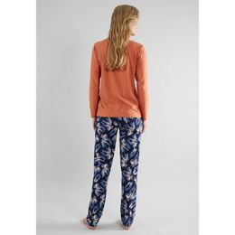 Tom Tailor Damen Tom Tailor Pyjama &raquo;Manila&laquo; 2 tlg. mit Muster, Langarm, Rundhalsausschnitt, lange Hose, Baumwollmix blau 46 (XXXL)