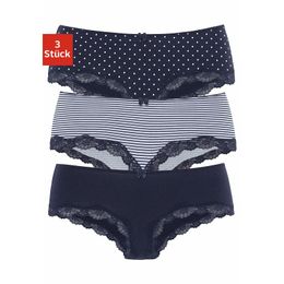 Lascana Damen Lascana Panty 3er-Pack, aus elastischer Baumwolle mit zarter Spitze blau 32/34
