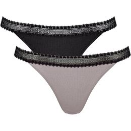Sloggi Damen Sloggi Tanga &raquo;GO Ribbed&laquo; 2er Pack, weiche, Baumwollmischung, Spitzenbesatz, bequem schwarz XS