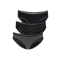 Lascana Damen Lascana Bikinislip 3er-Pack, aus elastischer Baumwolle mit weicher Spitze schwarz 32/34