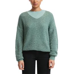 Qs Damen QS Strickpullover mit V-Ausschnitt und Struktur-Strick gr&uuml;n M
