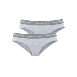 Copenhagen Studios Damen Bikinislip &raquo;mit softem Logobund&laquo; 2er-Pack, aus gerippter Bio-Baumwollqualit&auml;t grau XL (42)