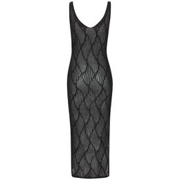 Lascana Damen Lascana Strickkleid mit Ajourmuster, transparentes Strandkleid, elegant schwarz 36, N-Gr