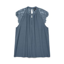 V&eacute;ro Moda Vero Moda Damen Spitzentop &raquo;VMMILLA SL LACE TEE&laquo; Materialmix, regular fit blau S