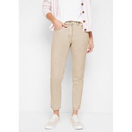 bonprix Damen bonprix Webhose &raquo;Verk&uuml;rzte Twill-Hose im Used-Look&laquo; im Used-Look und schmaler Silhouette beige 48, N-Gr