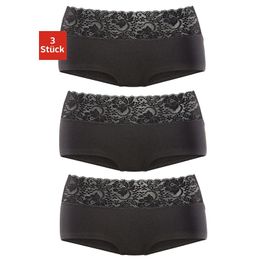 Vivance Damen Panty 3er-Pack, aus elastischer Baumwolle mit floraler Spitze schwarz 32/34