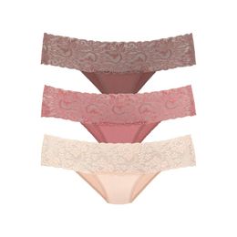 Vivance Damen Brasilslip 3er-Pack, aus elastischer Baumwolle mit floraler Spitze bunt 32/34