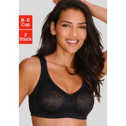 Petite Fleur Damen Petite Fleur Soft-BH Packung, 2 St&uuml;ck, ohne B&uuml;gel aus gl&auml;nzendem Jacquardmaterial im Animal-Design schwarz-wei&szlig; 75, Cup D