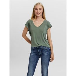 V&eacute;ro Moda Vero Moda Damen V-Shirt &raquo;VMFILLI SS V-NECK TEE GA NOOS&laquo; Materialmix, relaxed fit gr&uuml;n L
