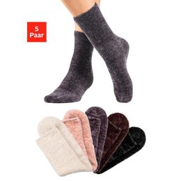 Lavana Damen Kuschelsocken Packung, 5 Stk. tlg. Bettsocken aus weichem, leicht gl&auml;nzendem Chenillegarn bunt 35-38