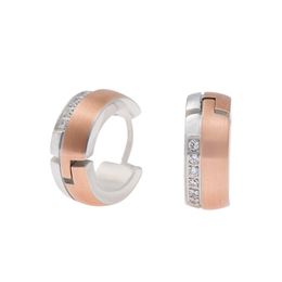 Paar Creolen Firetti "Schmuck Geschenk Ohrschmuck bicolor glitzernd", rosa (edelstahlfarben, ros&eacute;goldfarben, kristallwei&szlig;), Ohrringe, Damen, 13mm, Edelstahl, mit Zirkonia (synth.)