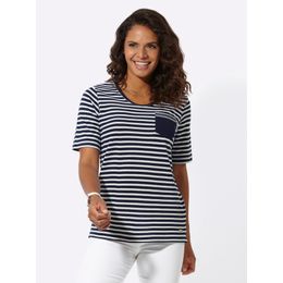 Kurzarmshirt Casual Looks "Shirt", Damen, Gr. 38, blau (marine, wei&szlig;, geringelt), 100% Baumwolle, gemustert, gestreift, Rundhals, Shirts