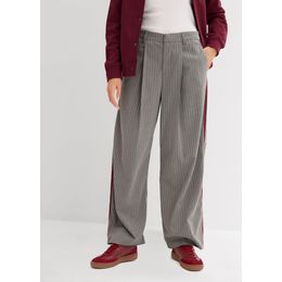 bonprix Bundfaltenhose mit Kontraststreifen, grau, Gr.38, Weit geschnittene Bundfaltenhose mit Kontraststreifen, aus Viskose