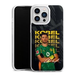 DeinDesign iPhone 13 Pro Handy Silikon H&uuml;lle Case wei&szlig; Handyh&uuml;lle Borussia Dortmund Gregor Kobel Bvb Silikon Case