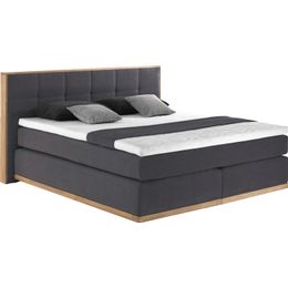 Boxspringbett Home Affaire "Vinton", grau (anthrazit), B:220cm L:213cm, Komplettbetten, Boxspringbett, aus massiver Eiche, verschiedene H&auml;rtegrade (auch H4)