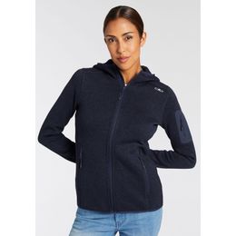 Strickfleecejacke CMP "KNITTED MELANGE HOODY WOMAN HOODY JACKET", Damen, Gr. 40, blau (b. blau), Strick, Obermaterial: 100% Polyester, hoch geschlossener Ausschnitt, eingefasste Kante, Jacken, W&auml;rmend und atmungsaktiv