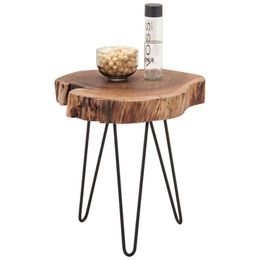 CARRYHOME Beistelltisch, Schwarz, Akazie, Holz, Metall, Akazie, massiv, Freiform, 48x48x35-40 cm, Wohnzimmer, Wohnzimmertische, Beistelltische, Beistelltische Metall