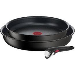 Tefal Pfannenset Ingenio Ultimate, Dunkelgrau, Metall, 3-teilig, rund, Made in Europe, abnehmbarer Griff, backofengeeignet, ergonomischer Griff, Kochen, Pfannen, Pfannensets