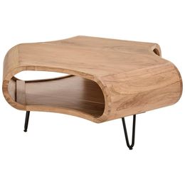 CARRYHOME Couchtisch, Schwarz, Akazie, Holz, Metall, Akazie, vollmassiv, Holz, sechseckig, Haarnadel, 95x39x95 cm, Stauraum, offenes Fach, einfacher Aufbau, Wohnzimmer, Wohnzimmertische, Couchtische, Couchtische mit Stauraum