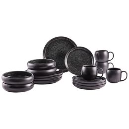 Novel Kombiservice Faro Black, Schwarz, Keramik, 16-teilig, Farbverlauf, 470 ml, Lfgb, Handmade Quality, lebensmittelecht, Essen & Trinken, Geschirr, Geschirr-Sets, Kombiservice
