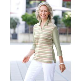 WITT Damen Poloshirt in Boucl&eacute;-Qualit&auml;t, lindgr&uuml;n-flamingo-geringelt, Gr&ouml;&szlig;e 40