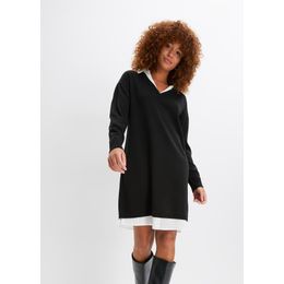 bonprix Strickkleid mit Blusen-Einsatz, schwarz, Gr.40/42 (M), Modisches Strickkleid mit wei&szlig;em Bluseneinsatz.