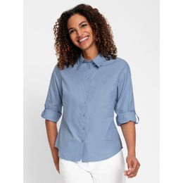 Hemdbluse Casual Looks, Damen, Gr. 48, blau (bleu), 50% Baumwolle, 50% Polyester, unifarben, Blusen Hemdbluse