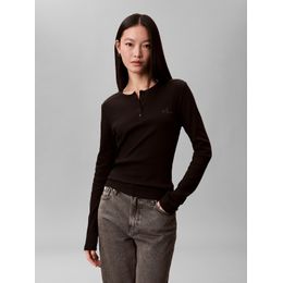 Langarmbluse Calvin Klein Jeans, Damen, Gr. L (42), schwarz, Web, Obermaterial: 95% Baumwolle, 5% Elasthan, unifarben, regular fit taillenbedeckt, Rundhals, eingesetzt abgesteppte Kante, Blusen, Regular fit mit Rundhalsausschnitt