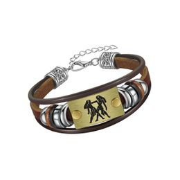Armband Firetti "Schmuck Geschenk Armschmuck Armkette Edelstein Sternzeichen", bunt (edelstahlfarben, messingfarben, dunkelbraun, braun, grau, braun, grau), Armb&auml;nder, Damen, 20cm, Zwilling, Edelstahl Leder Messing, Edelstahl, Leder, Messing, Armband, Made in Germany - mit H&auml;matit - mit Holzimitat