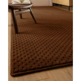 Teppich Wecon Home "Castello THREE", braun, B:200cm H:7mm L:300cm, Schurwolle, Teppiche, Teppich, Schurwolle, Kurzflor mit Hoch-Tief-Effekt, Wohnzimmer, Rautenmuster
