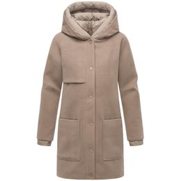 Kurzmantel Navahoo "Flauschwunder 14", Damen, Gr. L (40), grau (taupe), Obermaterial: 90% Polyacryl, 8% Viscose, 2% Elastan; Obermaterial 2: 100% Polyester; Innenfutter: 100% Polyester; Wattierung: 100% Polyester; &Auml;rmelfutter: 100% Polyester, gerade Po-bedeckend, hoch geschlossener Ausschnitt, eng normaler Saum, M&auml;ntel Kurzmantel, Damen Mantel in Wollmantel-Optik mit abnehmbarem Einsatz