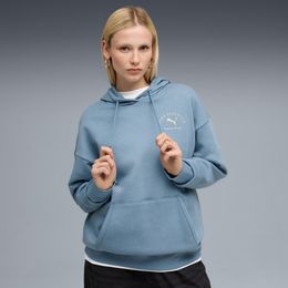 Kapuzensweatshirt Puma "CLASS RELAXED HOODIE FL", Damen, Gr. L, blau (cool blau), Fleece, Obermaterial: 66% Baumwolle, 34% Polyester, unifarben, relaxed fit normal, Rundhals, Sweatshirts