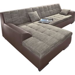 Ecksofa DOMO collection, B:267cm H:83cm T:178cm, braun, Kunstleder Softlux / Struktur (90% Polyester; 10% Polyacryl);Microfaser-Primabelle (100%