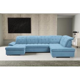 Wohnlandschaft WERK2, B:332cm H:105cm T:217cm, blau, 95% Polyester, 5% Nylon, Sofas, "Kordula-New Multifunktion Couch, Breite 332cm, bequem, U-Form",