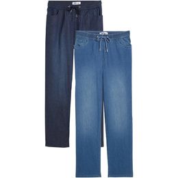 bonprix Damen Schlupfjeans, blau, Gr. 44, unifarben, Denim/Jeans, Obermaterial: 98% Baumwolle, 2% Elasthan, Jeans, mit elastischem Bund und Kordelzug