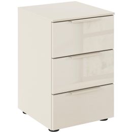 Nachtkommode Rauch "Nachttisch Nachtschrank Nachtkonsole FLIPP mit Glasfront", beige, glas beige (champagner), B:40cm H:61cm T:42cm, Holzwerkstoff, Sideboards, mit 3 Schubladen und Soft-Close-Funktion sowie Glasfront