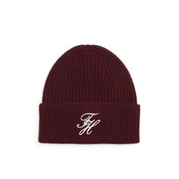 Beanie Tommy Hilfiger "TOMMY SCRIPT CASHMERE", Damen, marzemino, Strick, Wollmischung, M&uuml;tzen Beanie, aus Kaschmirmix mit gesticktem Logo, Ma&szlig;e 21 x 24,5 cm