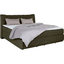Boxspringbett Home Affaire, B:190cm L:221cm, gr&uuml;n, Polyester, Komplettbetten, "Oc&eacute;ane", Bodenfrei- wirkt freischwebend, verschiedene H&auml;rtegrade (auch