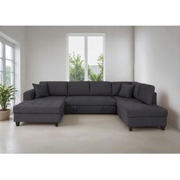 Wohnlandschaft TRENDS BY HG, B:324cm H:86cm T:178cmd505 enjoy new 24 grafite,, 92% Polyester;8% Nylon, Sofas, "Moritz, U-Form", inkl. Bettfunktion