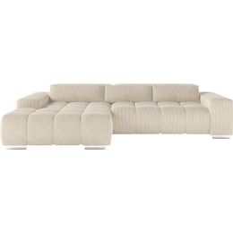 Ecksofa COTTA, B:307cm H:73cm T:186cmivory, 100% Polyester, Wohnzimmer, Sofas, "Orion L-Form", mit 2x Kopfteilverstellung & 3 Nierenkissen