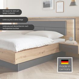 Bettanlage Rauch, B:265cm H:109cm T:207cmeiche artisan, graumetallic, Holzwerkstoff, Schlafzimmerm&ouml;bel-Sets, "Bett Doppelbett Komortbett