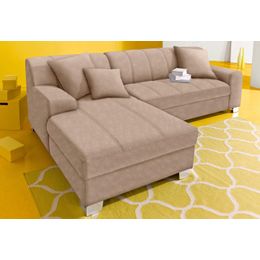 Ecksofa DOMO collection, B:239cm H:75cm T:82cm, beige, Wohnzimmer, Sofas, "Turah incl. Zierkissen, moderne Steppung, auch in Leder", wahlw. mit