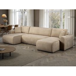 Wohnlandschaft OTTO HOME, B:311cm H:79cm T:52cmbeige, Sofas, "JONAA, 311 cm, U-Form, Schlafsofa, Boxspringfederung, Cord u. Struktur", Schlaffunktion
