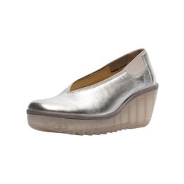 Fly London Damen Keilpumps "Fly London Pumps Leder", Gr. 39, silber, Leder, Schuhe