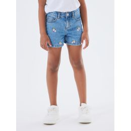 name it M&auml;dchen Jeansshorts "NKFBELLA REG DNM SHORTS 3674-BE NOOS", Gr. 152, blau, Denim/Jeans, Obermaterial: 100% Baumwolle, Abriebeffekte,